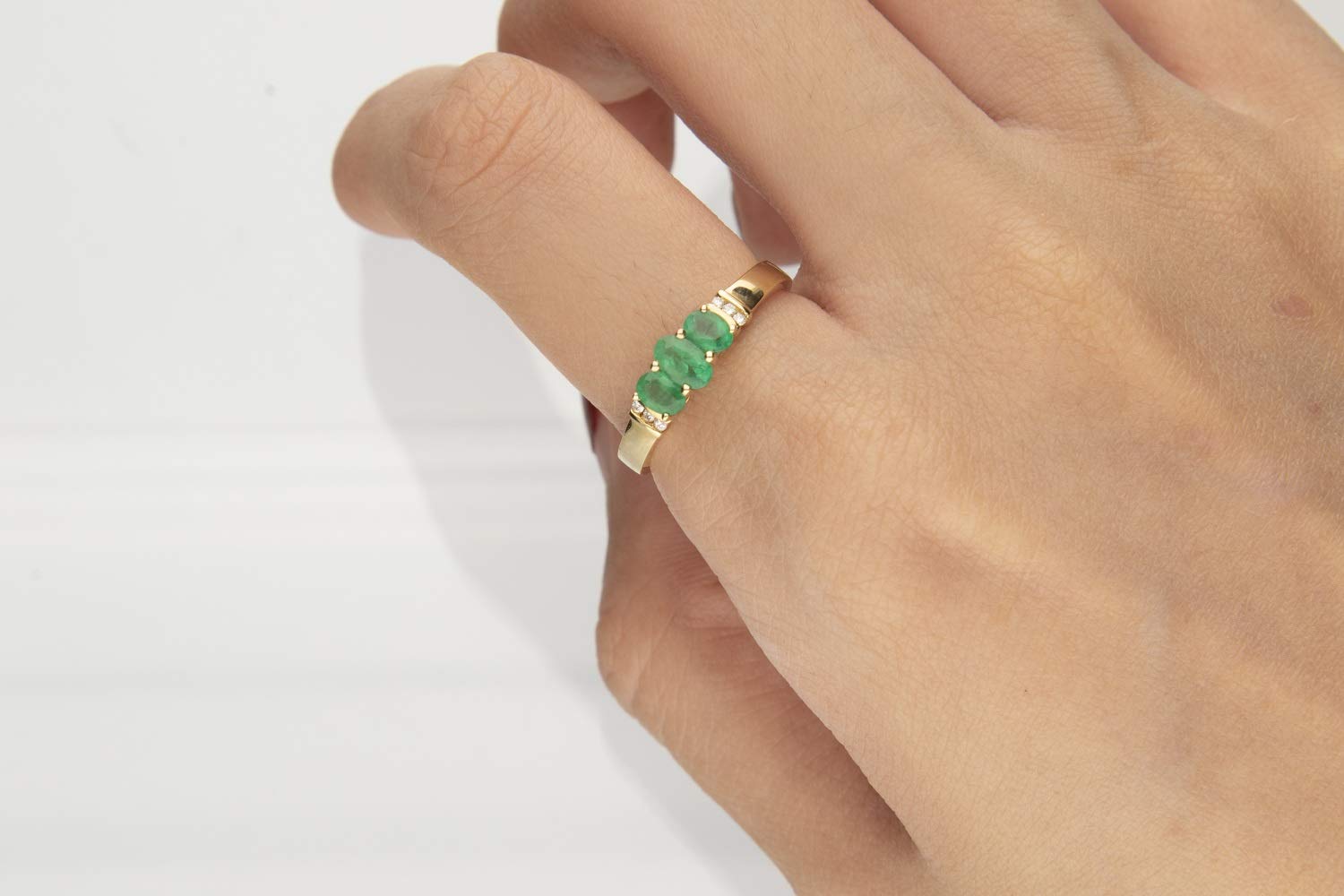 Gin & Grace 14K Yellow Gold Natural Emerald Diamond (I1,I2) Propose Promise Ring for Women