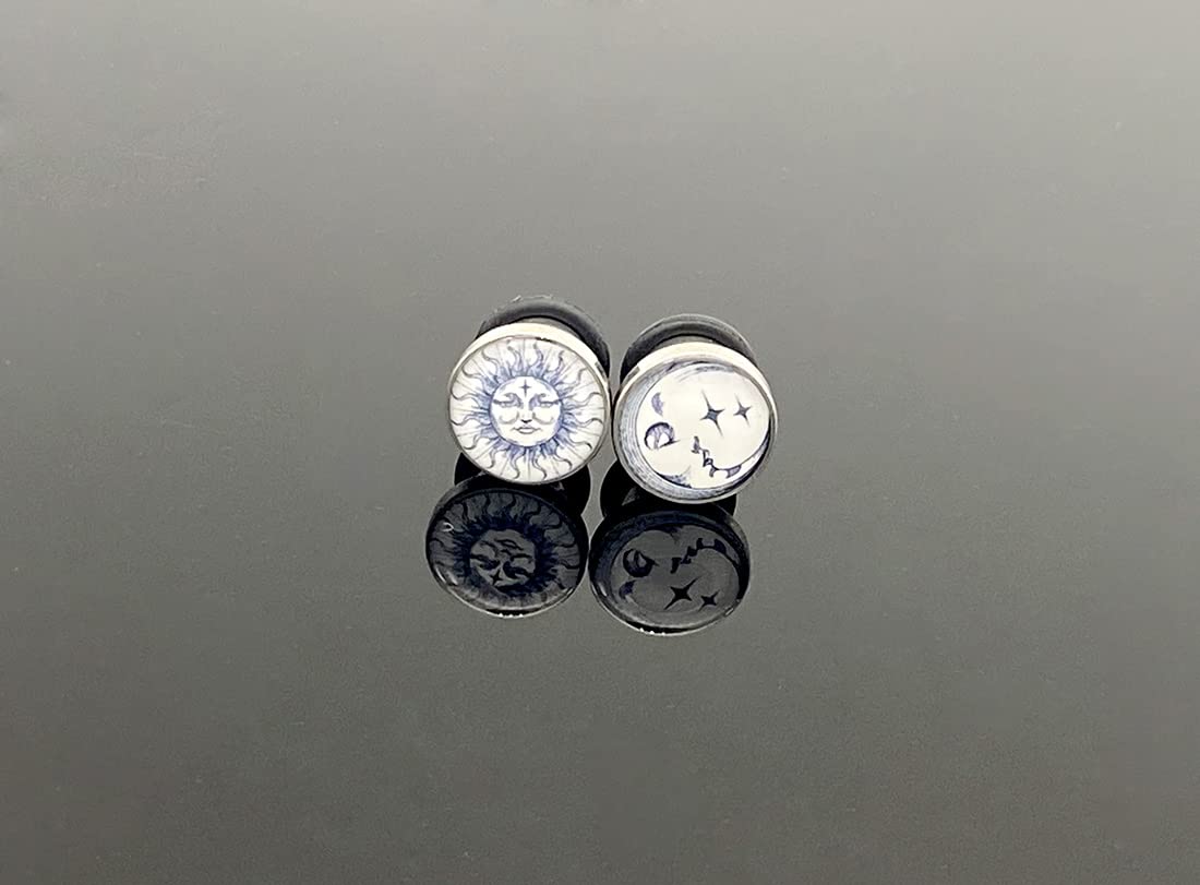 HEKEUOR 1G/7MM,9MM 316L Steel Tapers + Sun and Moon Tunnels Plugs Ear Gauges Piercing Single Flared Tunnels with O Rings