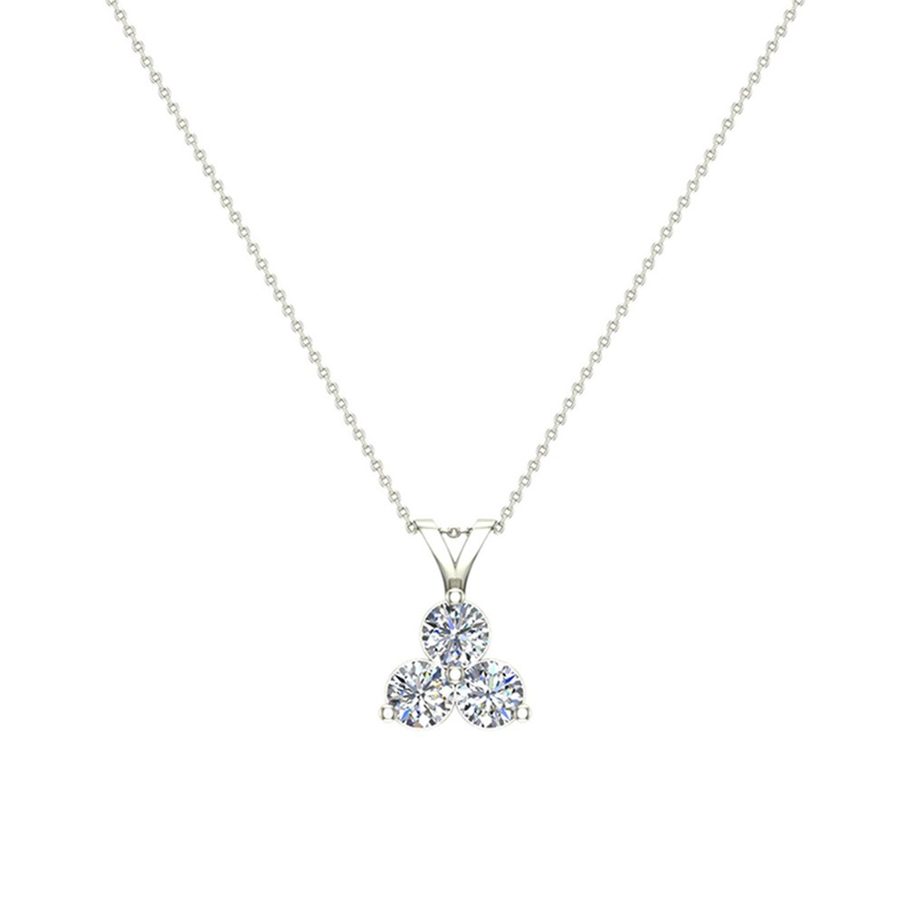 Glitz Design Three Stone CZ Solitaire Necklace 14k White Gold Finish