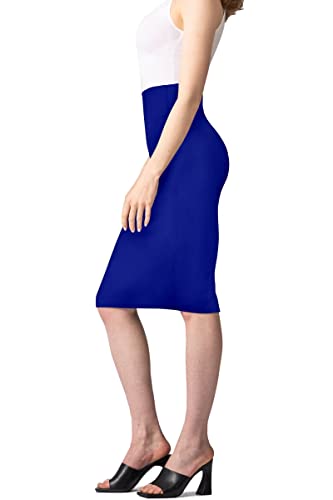 Womens Premium Nylon Ponte Stretch Office Pencil Skirt Made Below Knee KSK45002 1073T Royal L