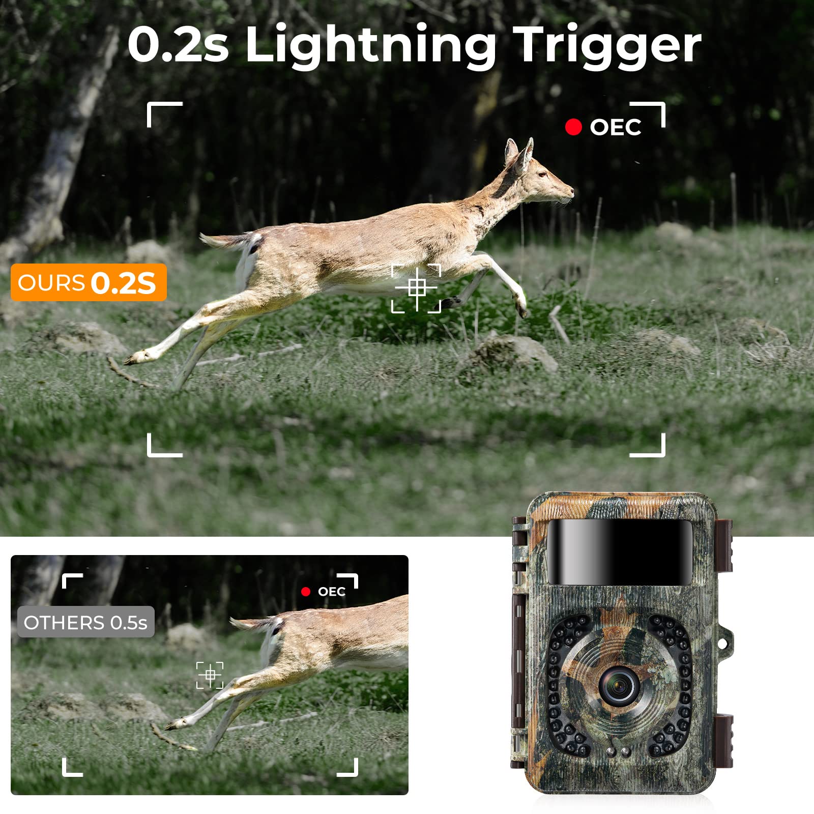 K&F Concept 4K 32MP WiFi Trail Camera, Bluetooth Game Camera with No Glow Night Vision Motion Activated IP66 Waterproof, 0.2s Trigger Time, H.264 HD Video Hunting Camera for Wildlife Monitoring