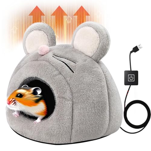 Hamster Sleeping Bed Hammock Baby USB Heating Pad Small Animals Adjustable Temperature Warm Hanging Bed for Hedgehog Rat Sugar Glider Squirrel Ferret Winter Nest Hideout Pet Accessories (grey)