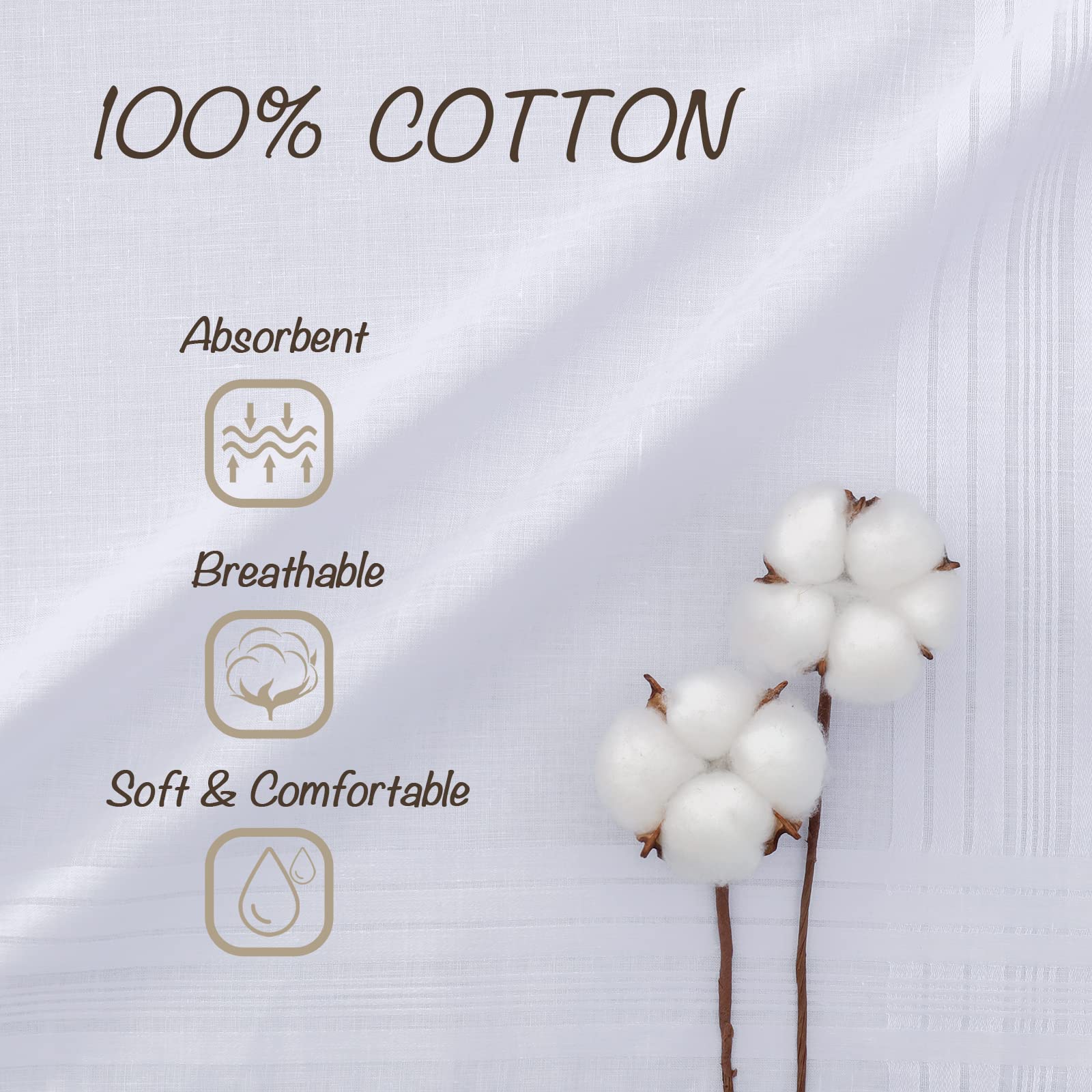 GB Men's Handkerchiefs 100% Cotton Solid White with Stripe Large Classic Hankies Bulk Set 12 Pack