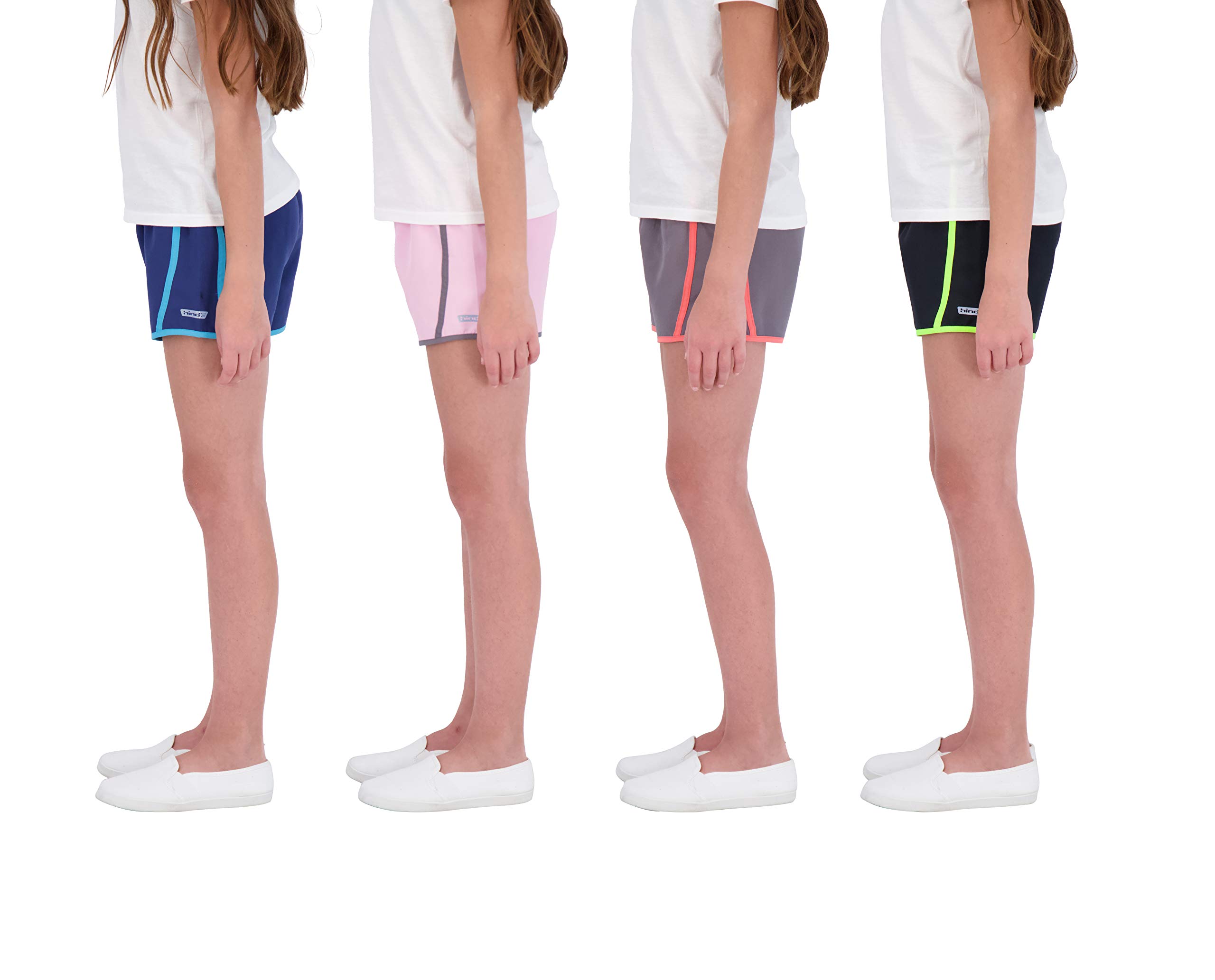 Hind Kids Girls 4-Pack Athletic and Running Activewear Shorts (Black-Blue-Gray-Lilac, 7-8)