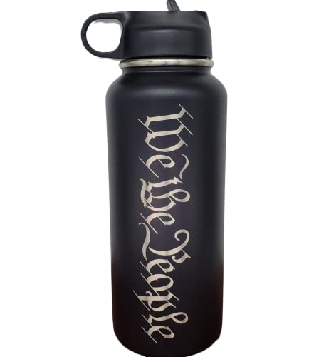 WTP We The People American Flag Stainless Steel Water Bottle Insulated - Double Walled Two-Sided Laser Engraved Hydration Bottle Hot or Cold / 32 oz US Constitution