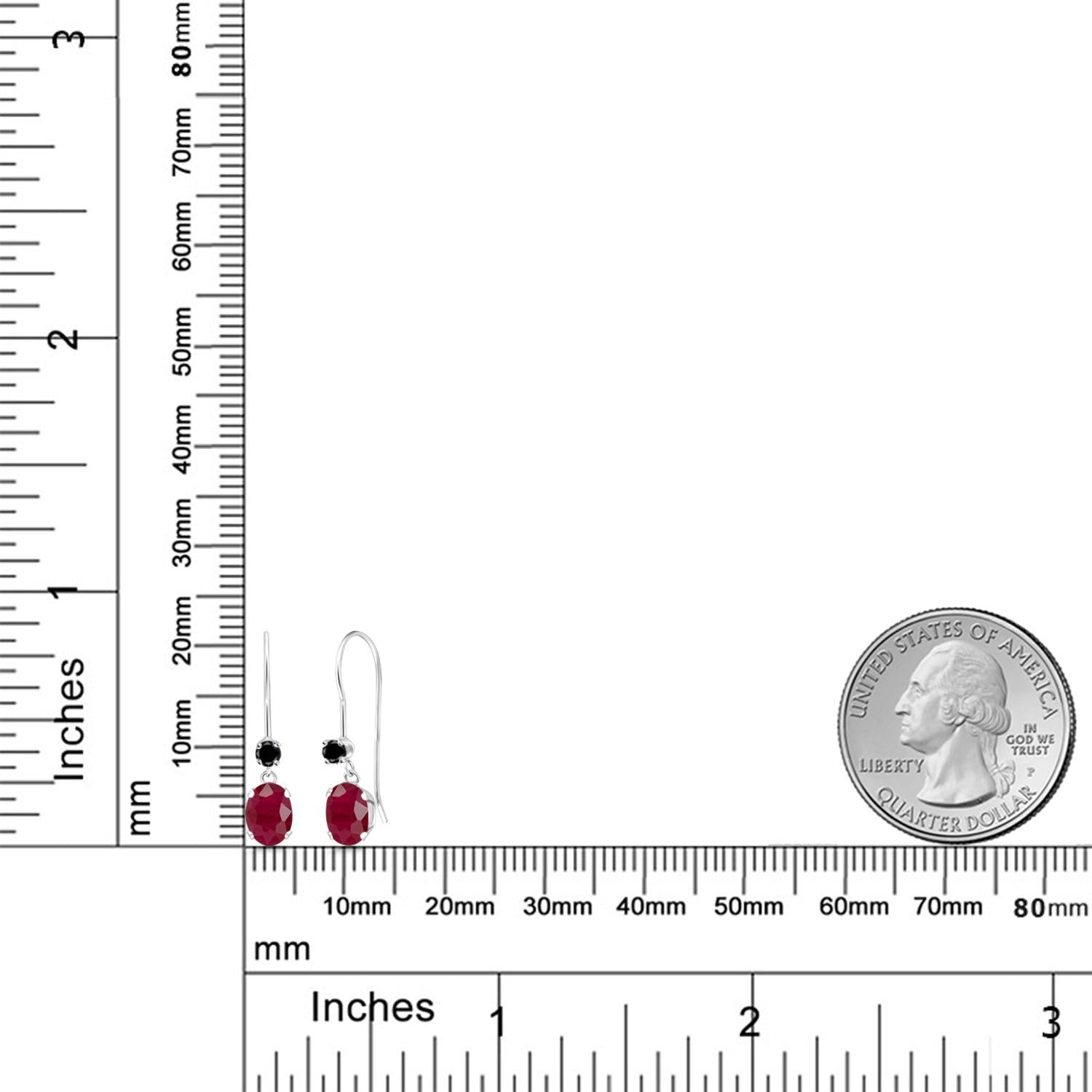 Gem Stone King 925 Sterling Silver Red Ruby and Black Diamond French Wire Dangle Hook Earrings For Women (2.06 Cttw, Gemstone July Birthstone, Oval 7X5MM)