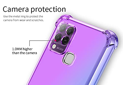 ZMONE Phone Case for Infinix Hot 10S Case with Tempered Glass Screen Protector [2 Pack], Clear Gradient Soft TPU Bumper Slim Anti-Scratch Shockproof Protective Cover - Blue/Pink
