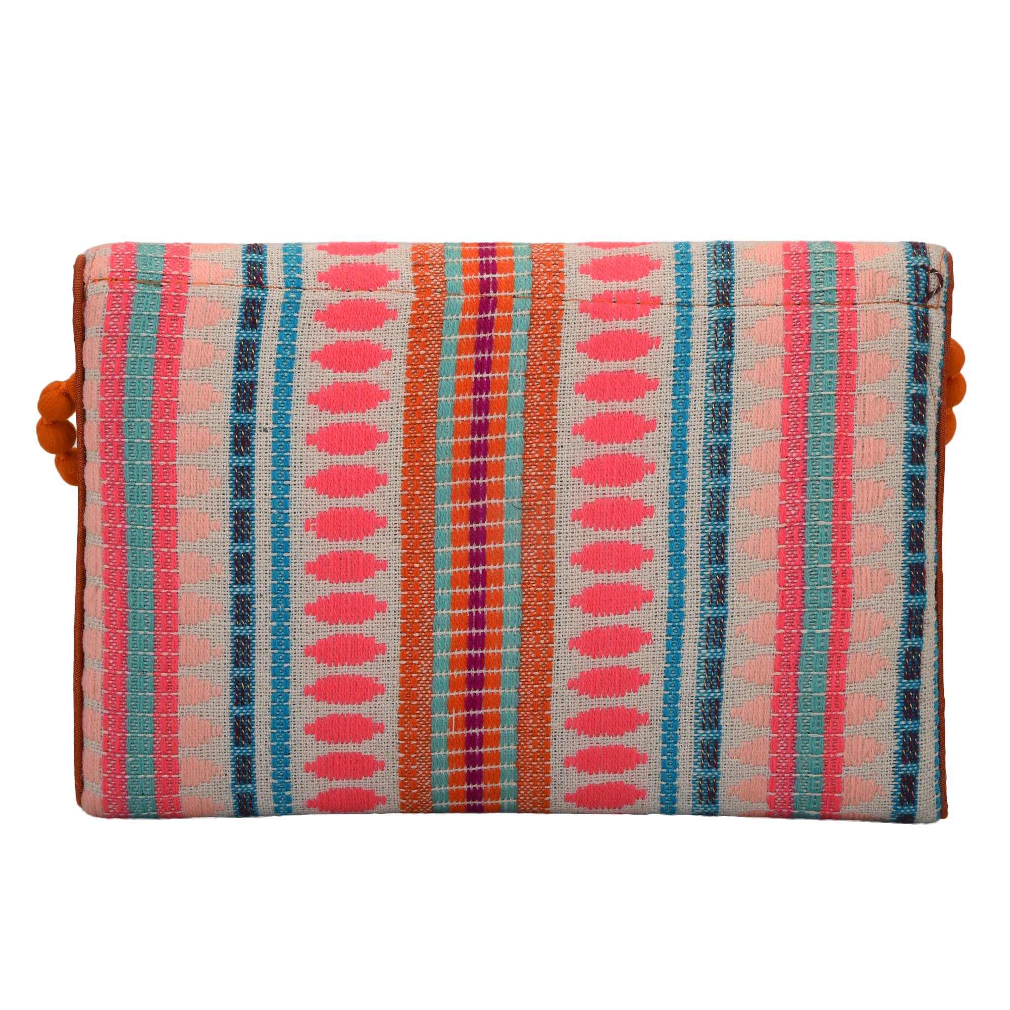 Handloom and Jacquard Fabric Evening Bag Clutch Purses for Women Orange Magenta Combo
