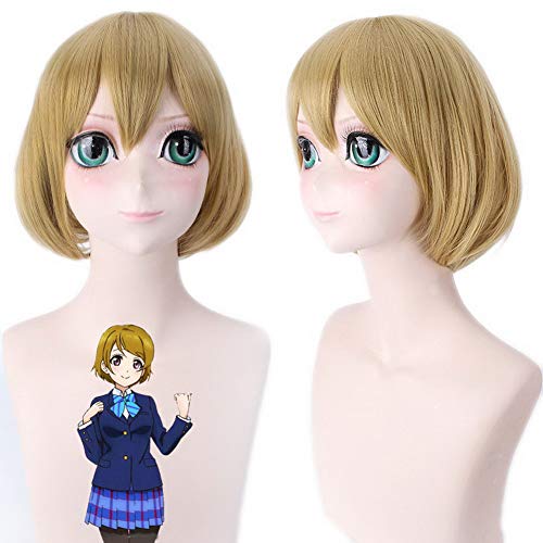 HOOLAZA Golden Short Straight Bangs Wig 30Cm Love Live Hanayo Koizumi Cosplay Wig