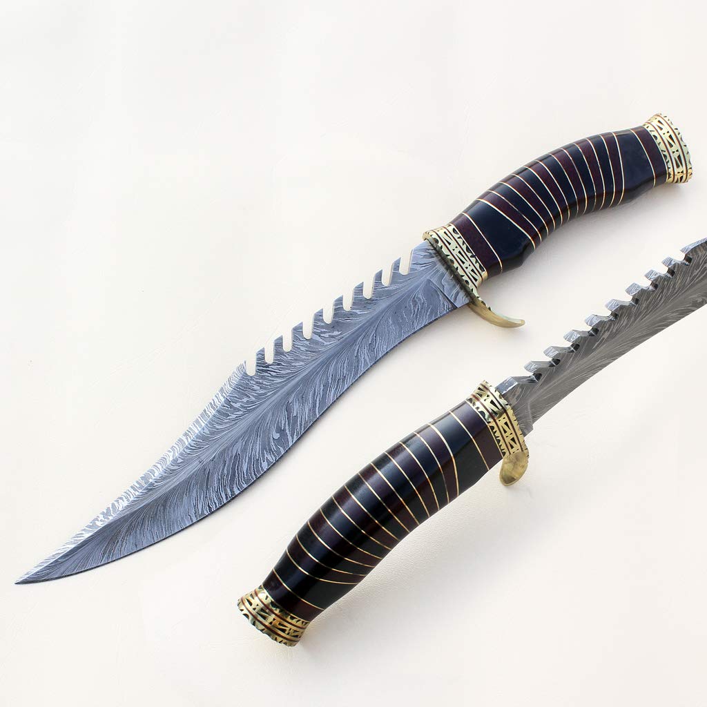 Handmade Damascus Steel Fixed blade hunting knife Feather Pattern 14 Inches jnr1010