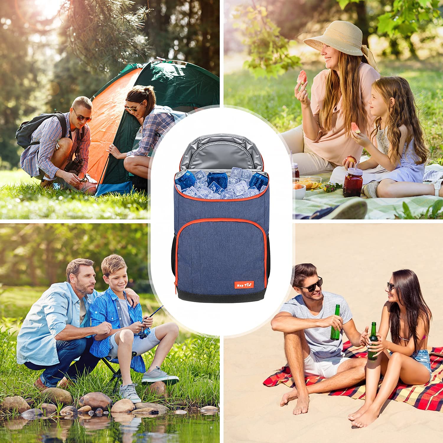 Hap Tim Insulated Leakproof 30 Can Soft Sided Portable Backpack Cooler Bag Lightweight for Travel, Lunch, Grocery Shopping,Fishing, Camping and Road Trips, Blue(1002-BL)