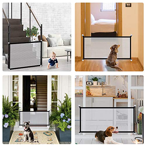 Hoomall Magic Foldable Gate for Dogs Cats, Portable Pet Gate Dog Mesh Gate Guard Gate for Stairs, Outdoor and Doorways Pet Isolation Net Safety Fence Install Anywhere
