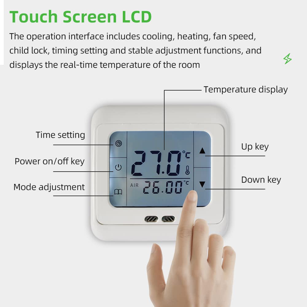 heiou Electric Heating Thermostat 0-99 (℃) 16000 (mA) Touch LCD Screen Floor Heating Thermostat Controller 16A Electric Heating Film Heating Cable