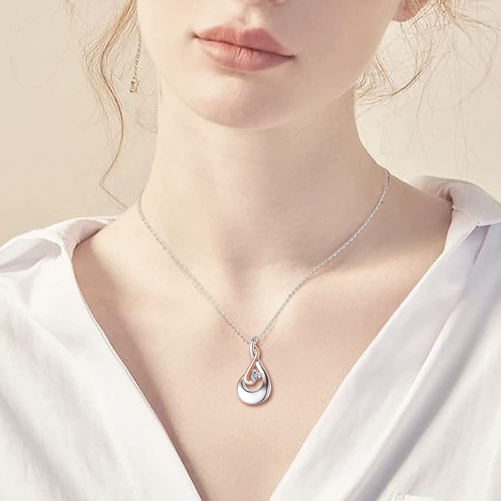 Hioed 925 Sterling Silver Cremation Jewelry for Ashes Teardrop Urn Necklace for Ashes with Heart-Shape CZ Memorial Keepsakes Pendant Necklace for Women(White-April)