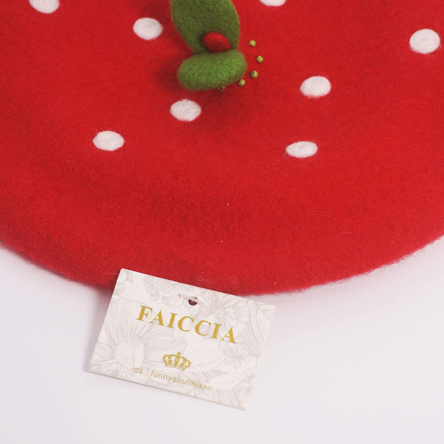 Handmade Kawaii Strawberry Beret Vintage Artist Painter Hat Women Wool Cap Warming Gift (red)
