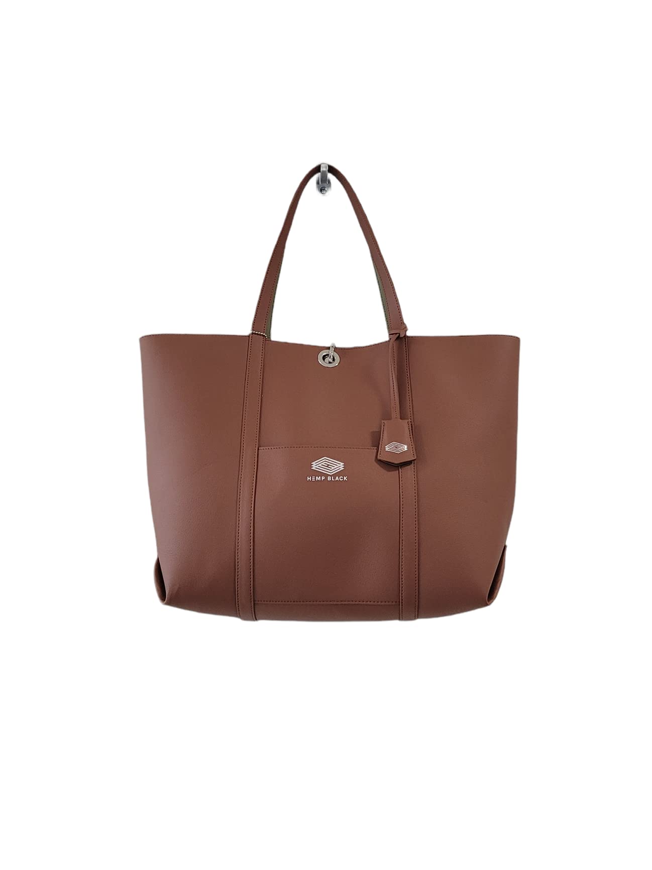 Hemp Black Vegan Leather Reversible Tote, Tortoise Shell & Capulet Olive