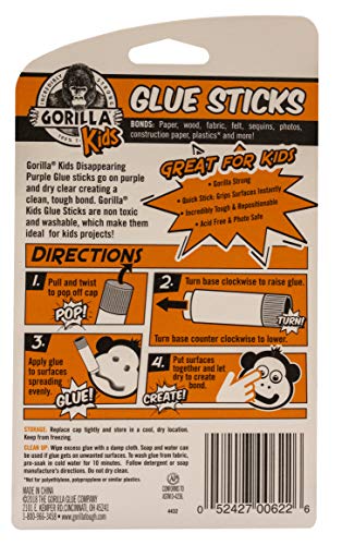Gorilla Kids Disappearing Purple Glue Sticks, Six 6 Gram Sticks, (Pack of 6)
