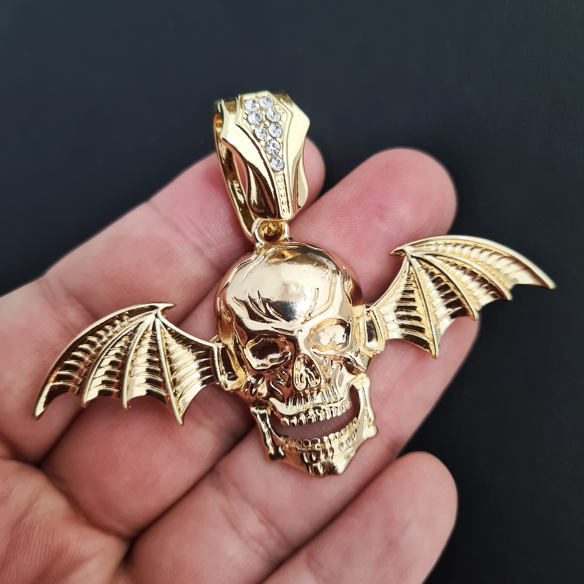 Hip Hop Jewelry Gold Silver Plated Skull Wing Avenged Sevenfold Bling Fashion Charm Pendant (GOLD)