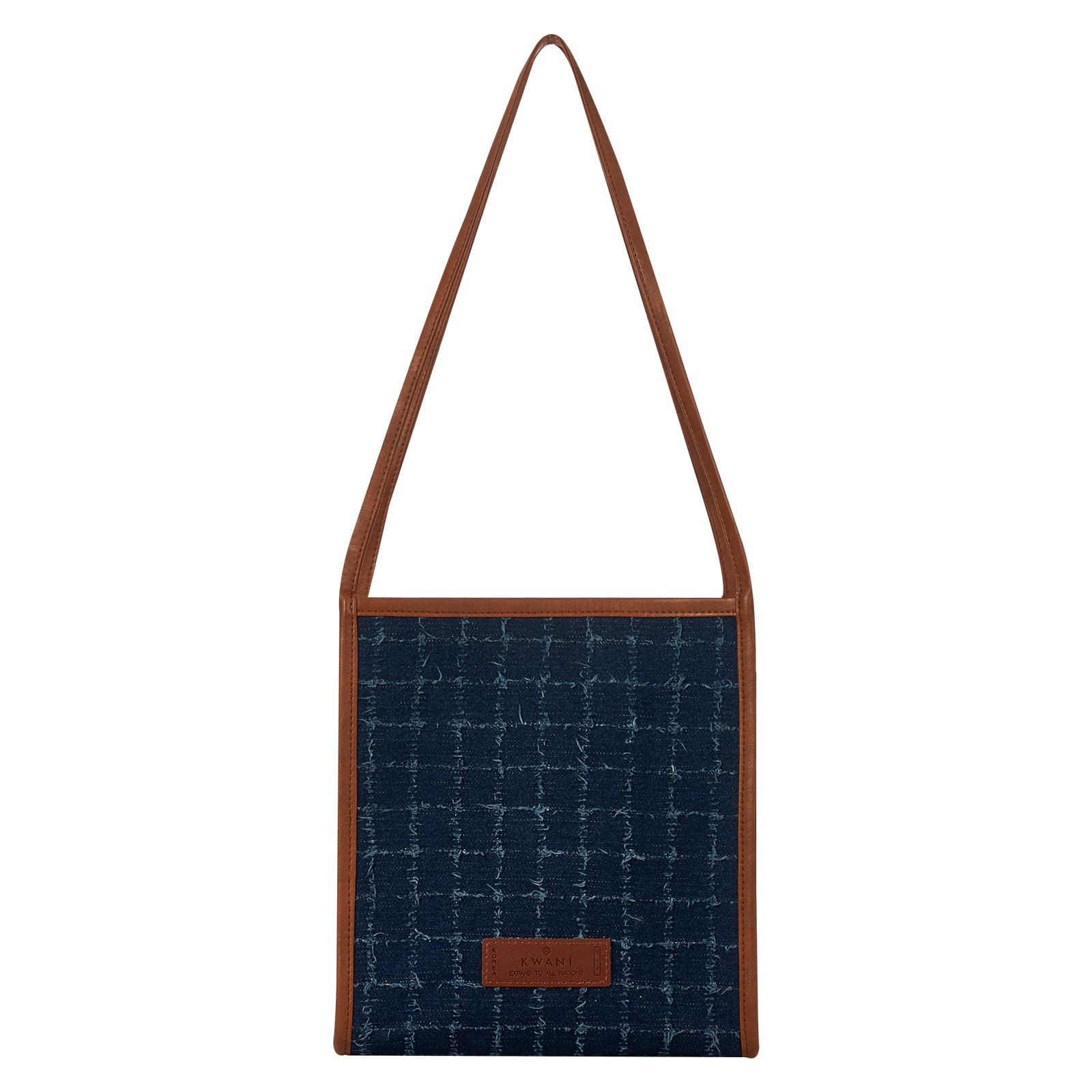 KWANI Grid Frayed Denim Tote Shoulder Bags for Women and Ladies (Denim Blue)