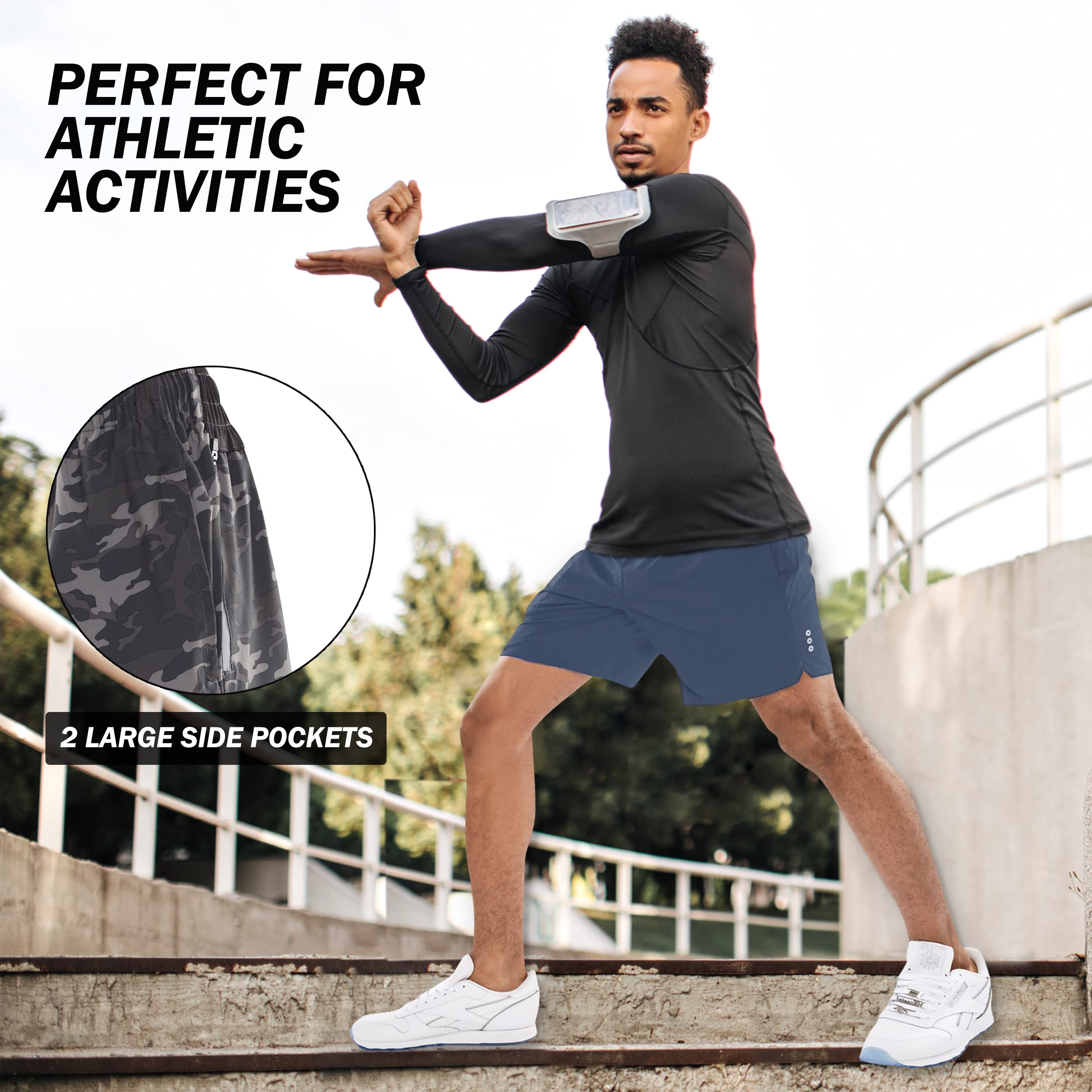 LEG3ND Mens Workout Shorts – 3 Pack Tech Running Quick Dry Gym Shorts with Zip Pockets