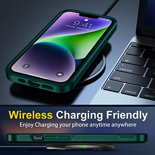 SPIDERCASE for iPhone 14 Case, [15 FT Military Grade Drop Protection][Non-Slip] [2+Tempered Glass Screen Protectors][2+Tempered Camera Lens Protectors] Heavy Duty Shockproof Case, Dark Green