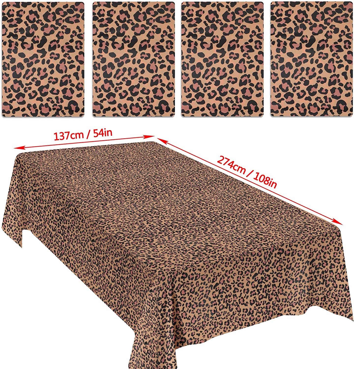 GoodSing 4 PCS Disposable Plastic Tablecloth, Table Cover for Kitchen Dinning Rectangle Tablecloths for Thanksgiving Christmas Wedding Parties Birthdays Home Decoration Leopard Printā¦