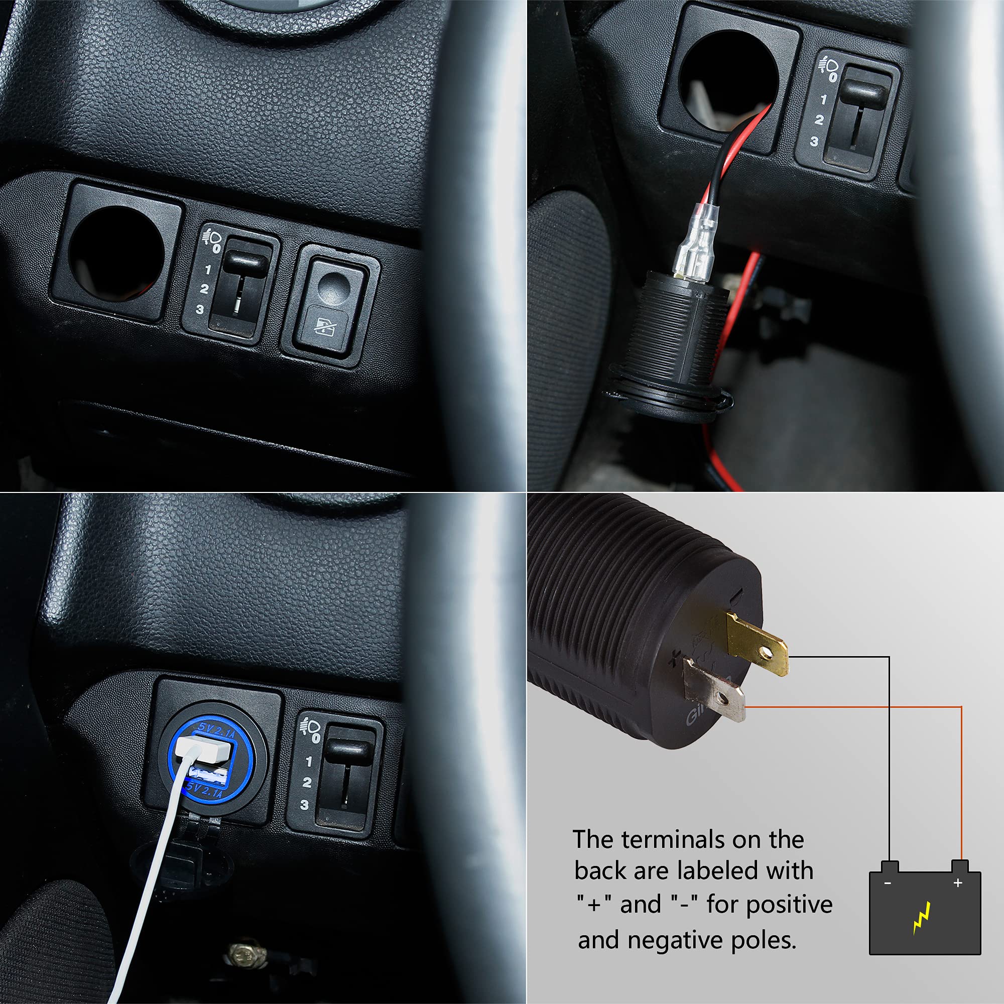 Ginsco Dual USB Charger Socket Power Outlet 2.1A & 2.1A(4.2A) for Car Boat Marine RV Mobile with Wire Fuse DIY Kit Blue LED