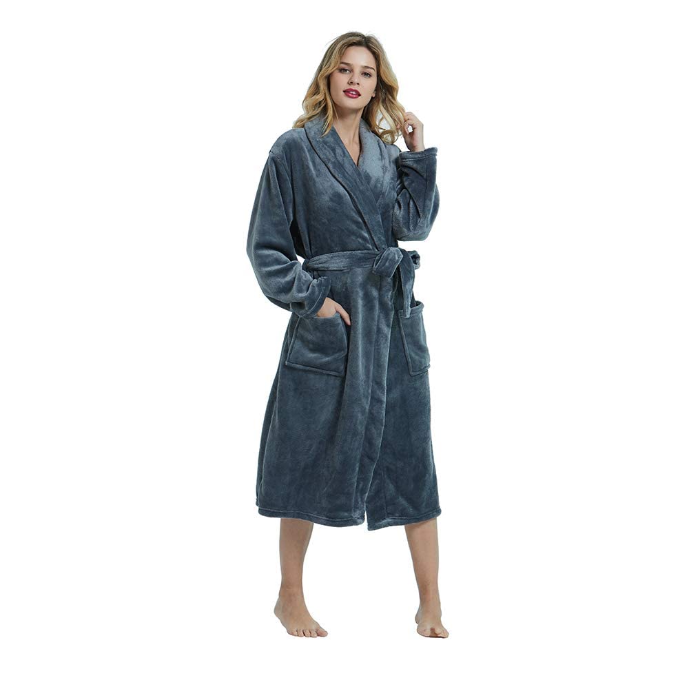 HEARTNICE Womens Fleece Robes, Soft Plush Long Bathrobe, Thick Kimono Robes for Womens, Warm House Coat (Dark Gray, 2XL/3XL)
