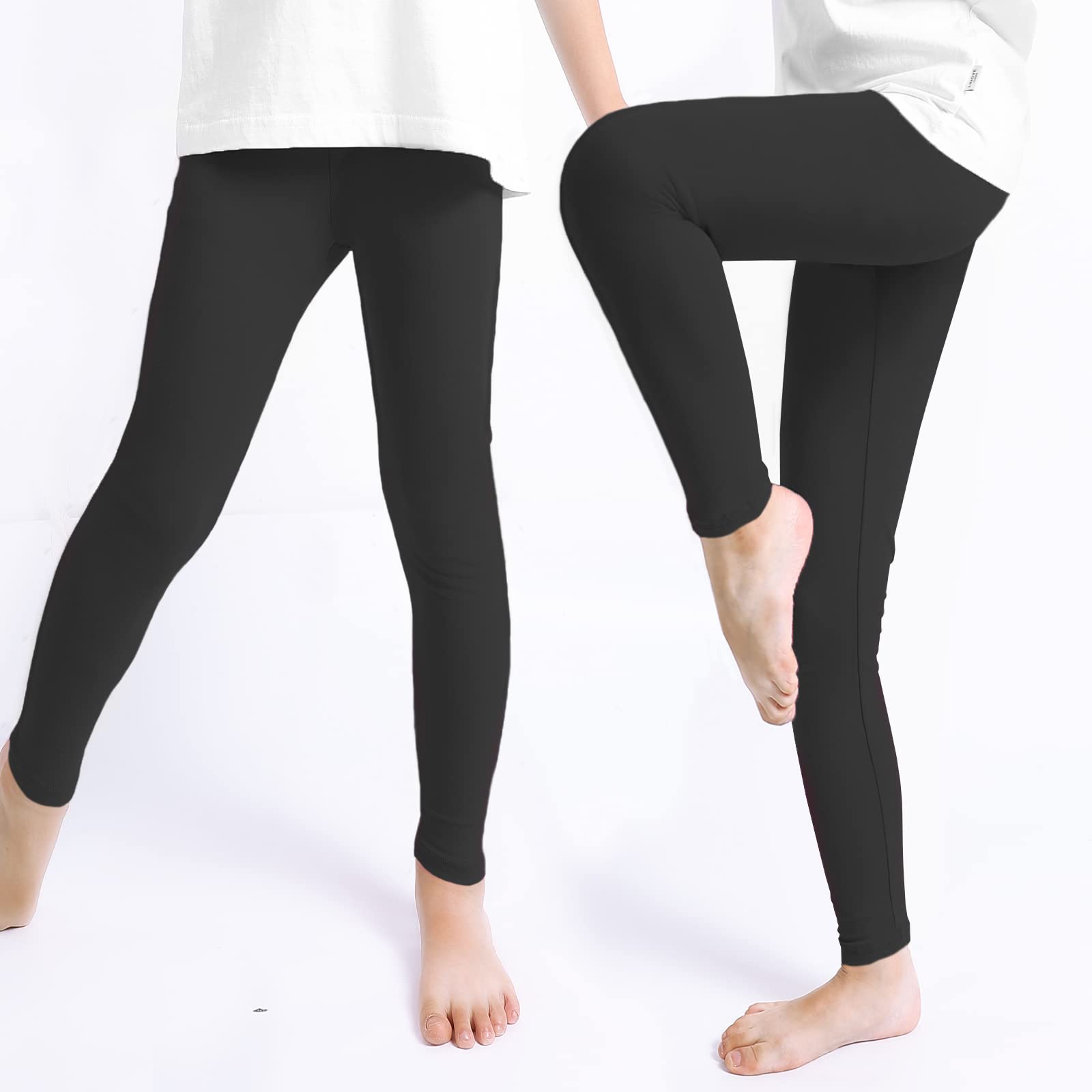 KEREDA 3 Pack Girls Leggings Toddler Full-Length Tights Knit Pants Size 9-10Y (Black,Red,Navy)