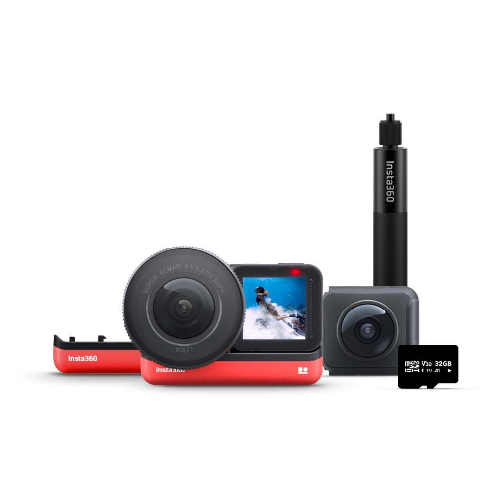 Insta360 ONE R Ultimate Kit – 5.3K 1-Inch Sensor Action Camera & 5.7K 360 Camera with Interchangeable Lenses, Stabilization, Waterproof (Selfie Stick, 32GB Memory Card, Battery Bundle)