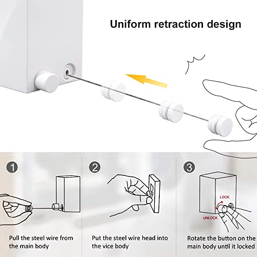 Retractable Clothesline,Indoor Clothesline for Drying Clothes-Wall-Mounted Stainless Steel self-Adhesive and Wall-Mounted Laundry Rope (13.8 feet) White