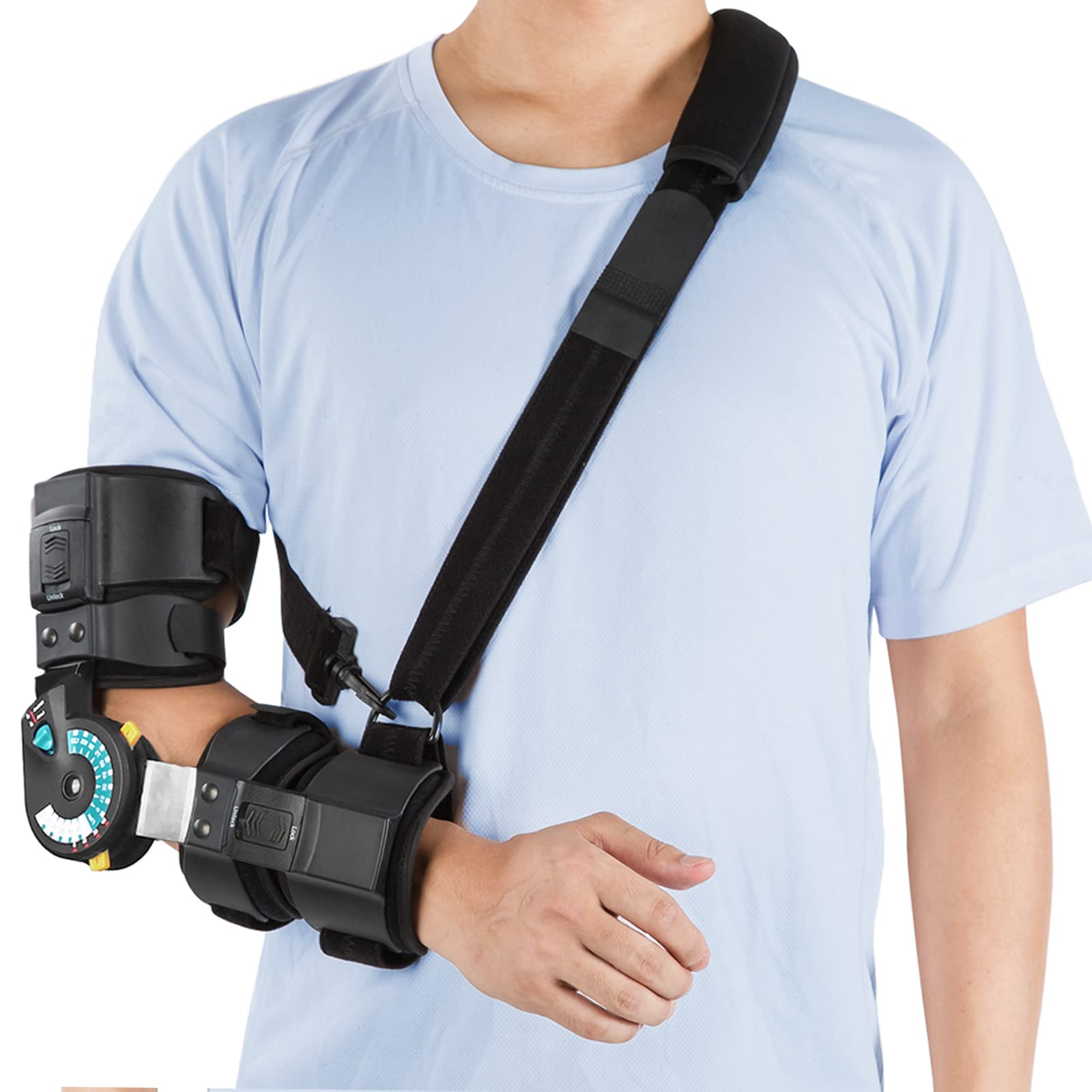 Jewlri Hinged ROM Elbow Brace Post OP Elbow Brace with Strap Stabilizer Splint Arm Injury Recovery Surgery Support Fracture Rehabilitation Right Hand