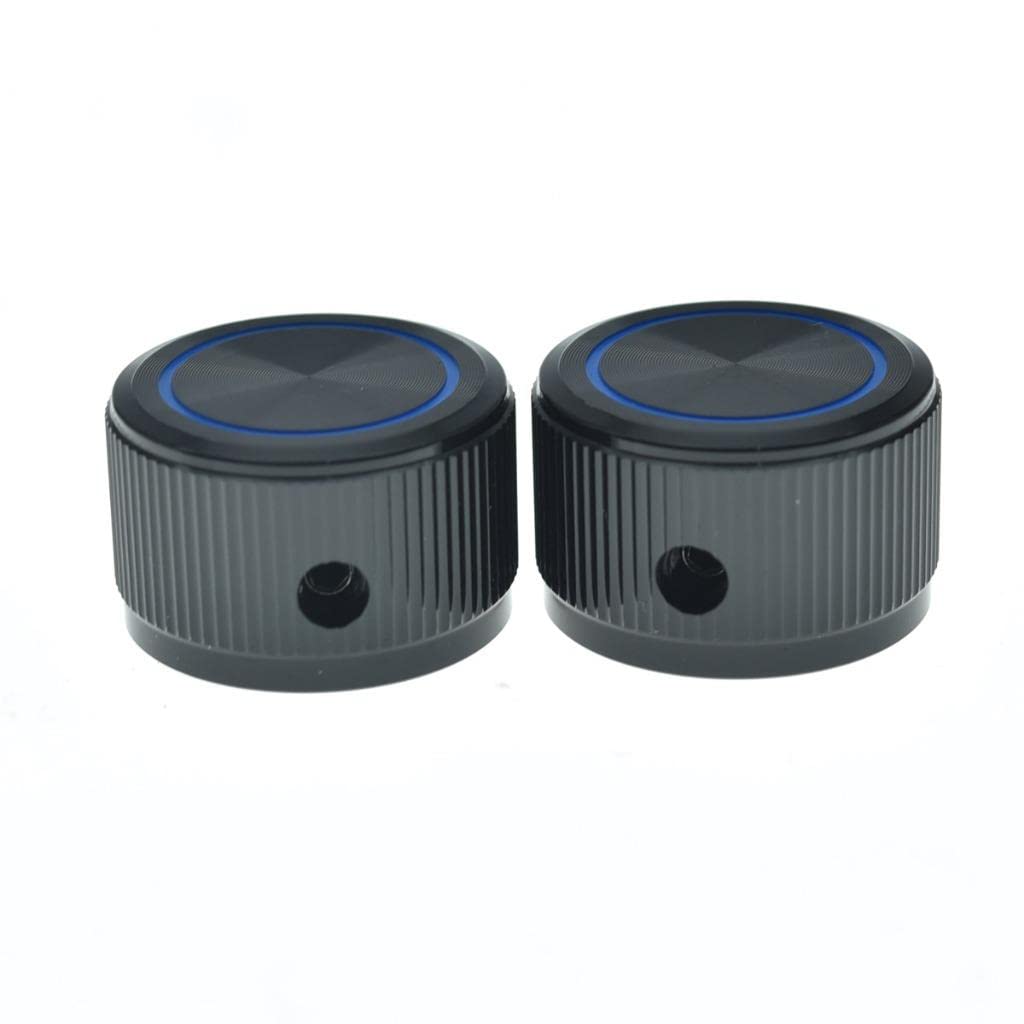 KAISH 2pcs 63/64"(25mm) Diam. Aluminium Potentiometer Knobs 1/4" Universal Metal Pot Control Knobs with Blue Circle for Guitar/Bass/AMPS Amplifier/Power Amplifier/Preamps/Audio Equipments Black