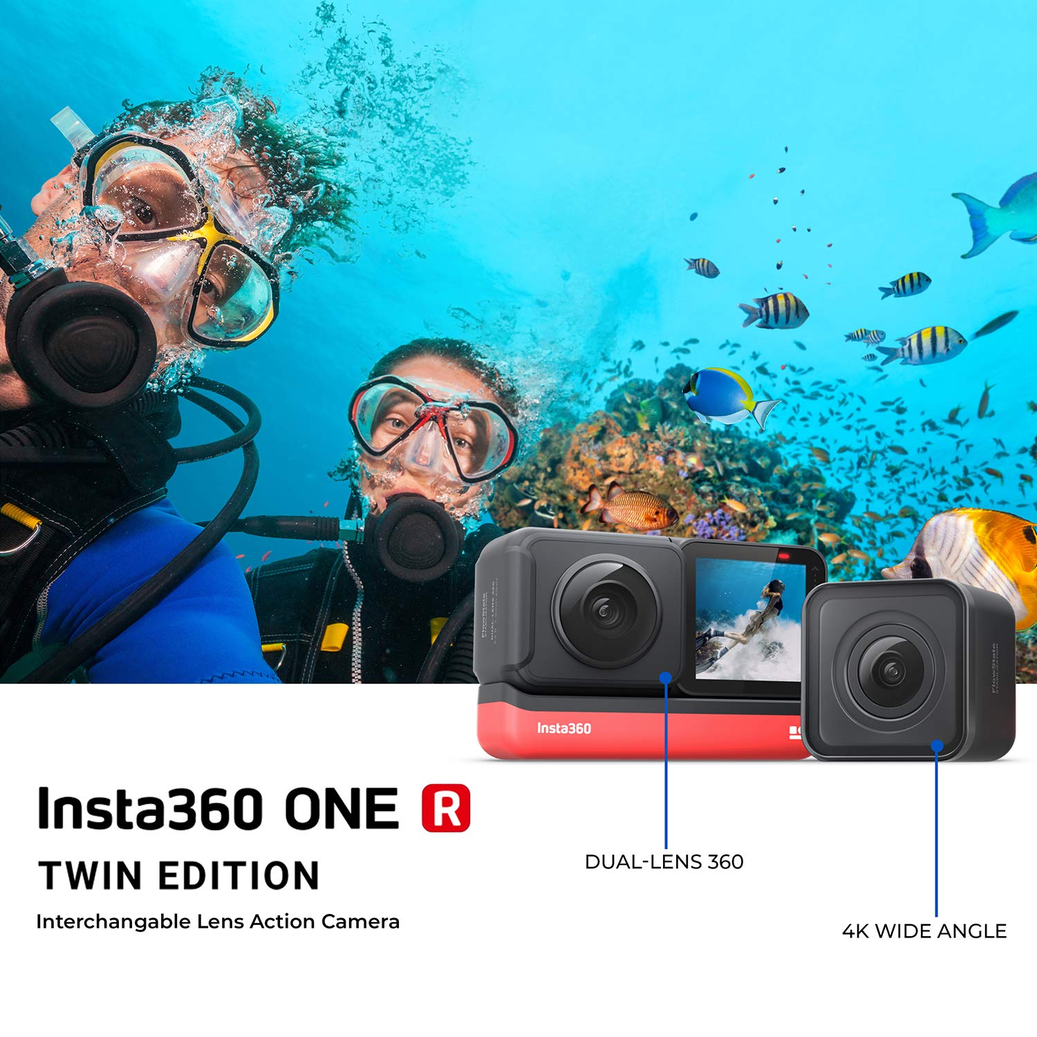 Insta360 ONE R Twin Edition (360 Camera + 4K Wide Angle) + SanDisk 64GB SD Card + Monopod + Chest Strap + Head Strap + Bike Mount - Top Accessory Bundle