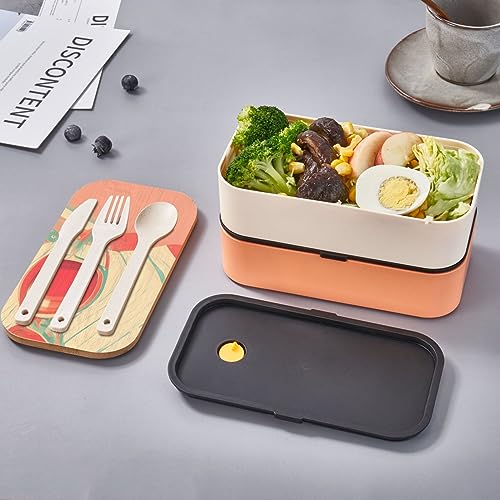 Retro Abstract Shades Adult Lunch Box, Bento Box, With Cutlery Set Of 3, 2 Compartments, Rectangular, Lunch Box For Adults