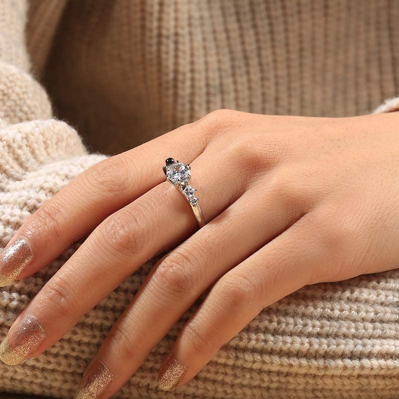 Jewels Store 1.6 Ct Round Cut White Diamond Solitaire Penguin Inspired Engagement Ring in 925 Sterling Silver Two Tone Gold Finish (Silver, 7)