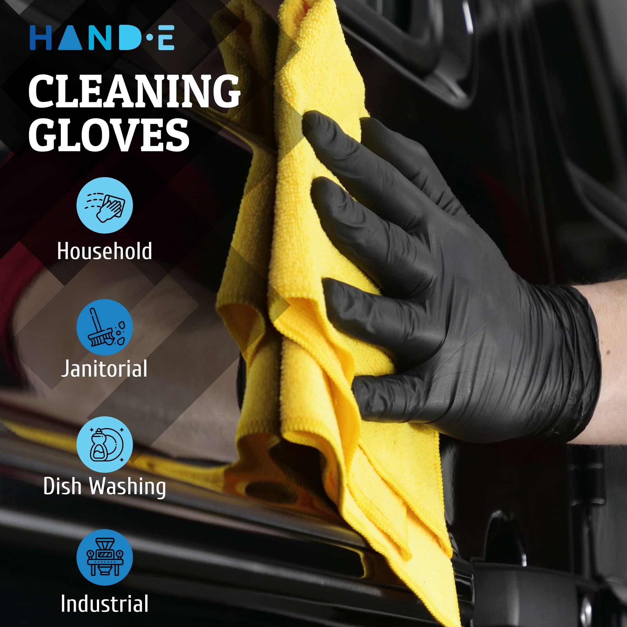 Hand-E Touch Black Nitrile Disposable Gloves X-Large, 100 Count - BBQ, Tattoo, Hair Dye, Cooking, Mechanic Gloves - Powder and Latex Free Gloves