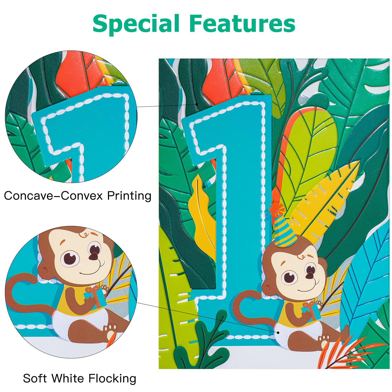WRAPAHOLIC 1st Birthday Card with Envelope - First Birthday Card, Monkey Card - 5.9 Inch x 7.9 Inch