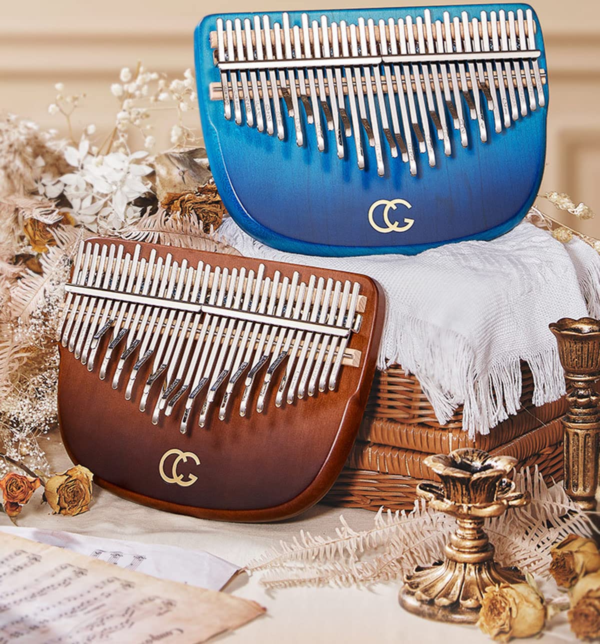 Kalimba 34 Keys Thumb Piano Includes Chromatic Scales Beginner's Set Protective Case Tuning Hammer African Instruments with Manual for Children Adults Beginners Best Gift (Veneer type,Brown)