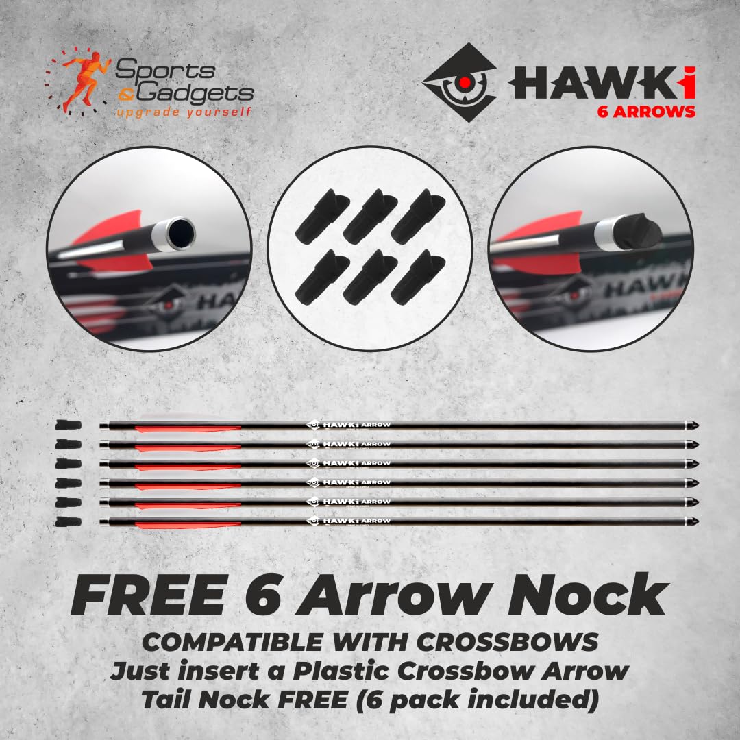 Hawki Carbon Arrow PCP 376gr 12 Arrows Bolts with 100 gr Field Tip for Hunting PCP Air Guns or Crossbows with Free 12 Pack Arrow Tail Nock