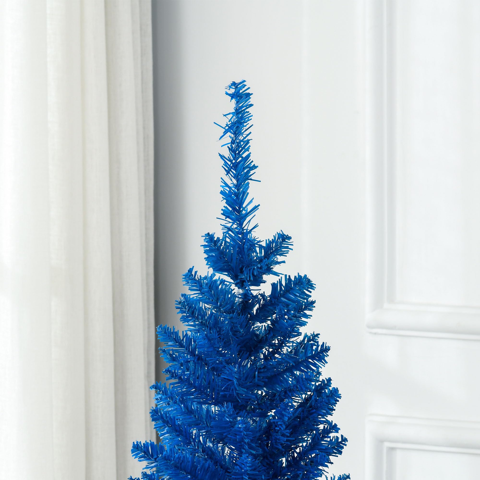HOMCOM 6' Artificial Pencil Christmas Tree, Slim Xmas Tree with 390 Realistic Branch Tips and Plastic Stand, Blue