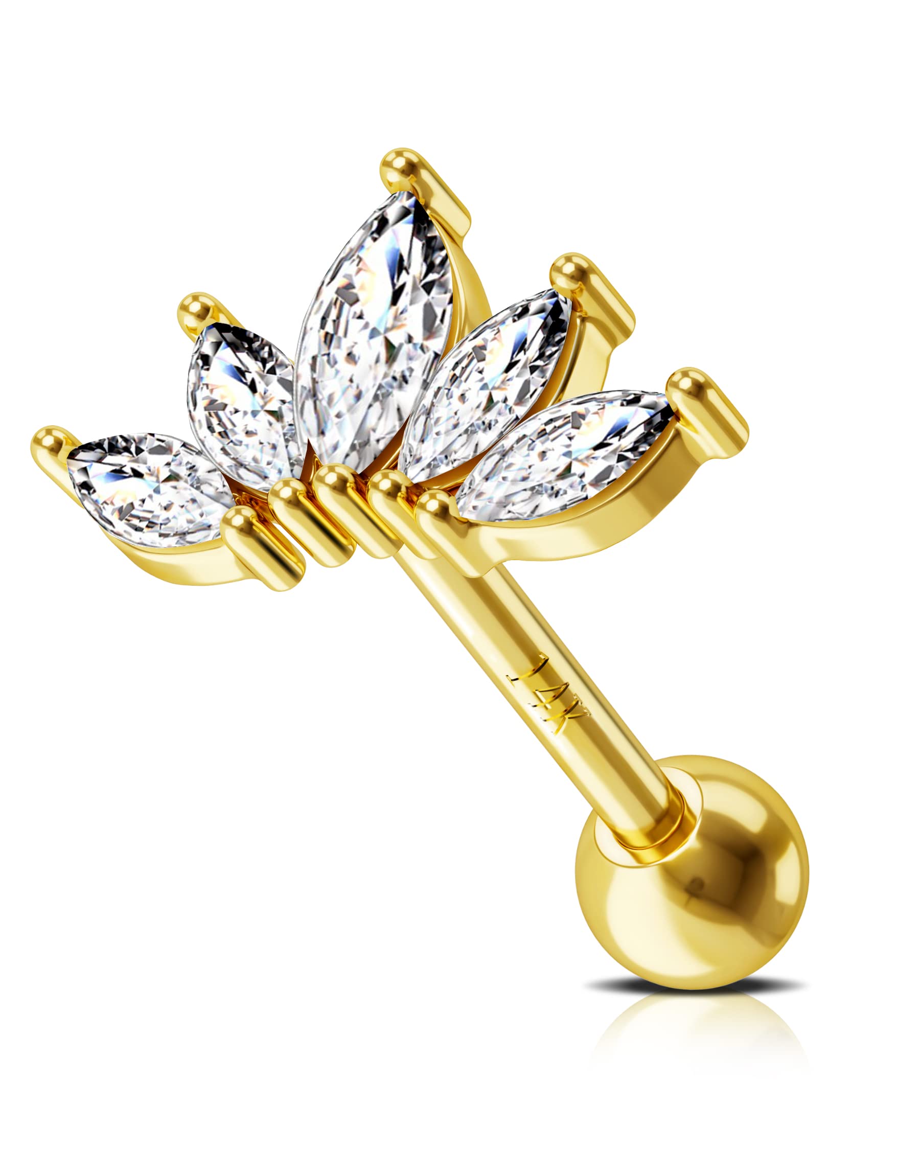 Jewseen 14K Gold Cartilage Earring CZ Helix Piercing Jewelry 16g Helix Stud Helix Earring Crown Tragus Earrings
