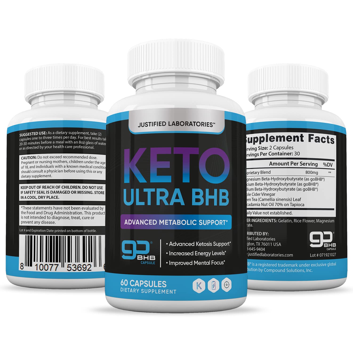 Keto Ultra BHB Keto Pills 800MG Includes Apple Cider Vinegar goBHB Exogenous Ketones Advanced Ketosis Support for Men Women 60 Capsules