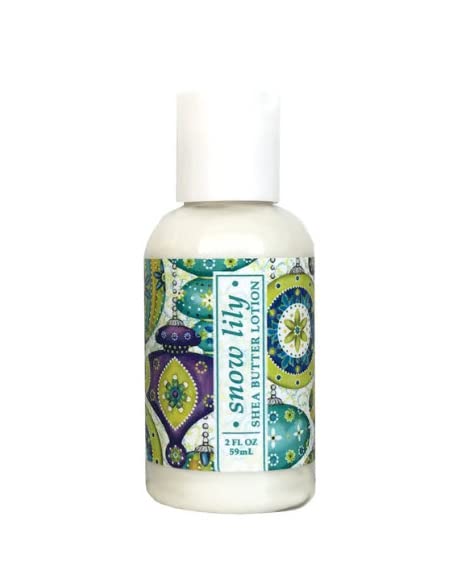 Greenwich Bay Trading Company Holiday Collection Bundle: Snow Lily - 2oz Mini Wrapped Soap Block + 2oz Mini Shea Butter Lotion