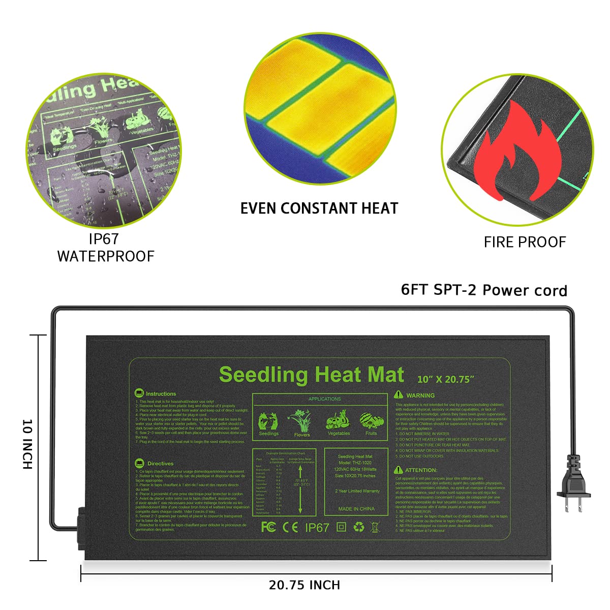 Heatideas Digital Thermostat Seedling Heat Mat Combo Warm Hydroponic Plant Heating Pad with Temperature Controller for Seed Starting Germination Plant Propagation