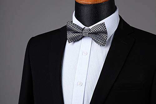 HISDERN Black White Plaid Bow Ties for Men Pre-Tied Bow Tie and Pocket Square Set Classic Formal Bowties for Wedding Party Adjustable