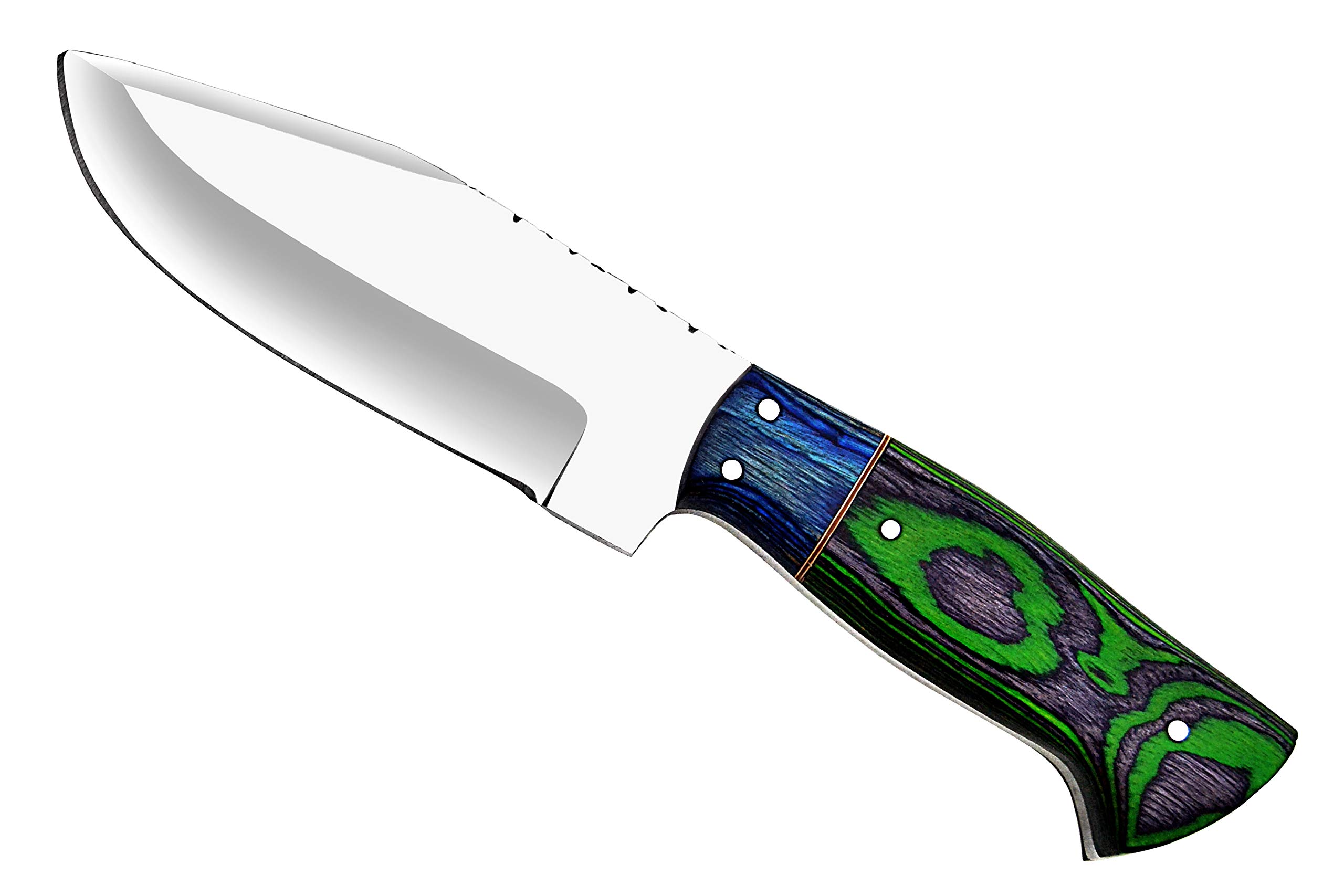 HANDSMITH 9" D2 Tools Steel Handmade Knife Full Tang Fixed Blade - High Polished Knives with Leather Sheath Green Wood Handle Ideal for Hunting, Camping and Kitchen