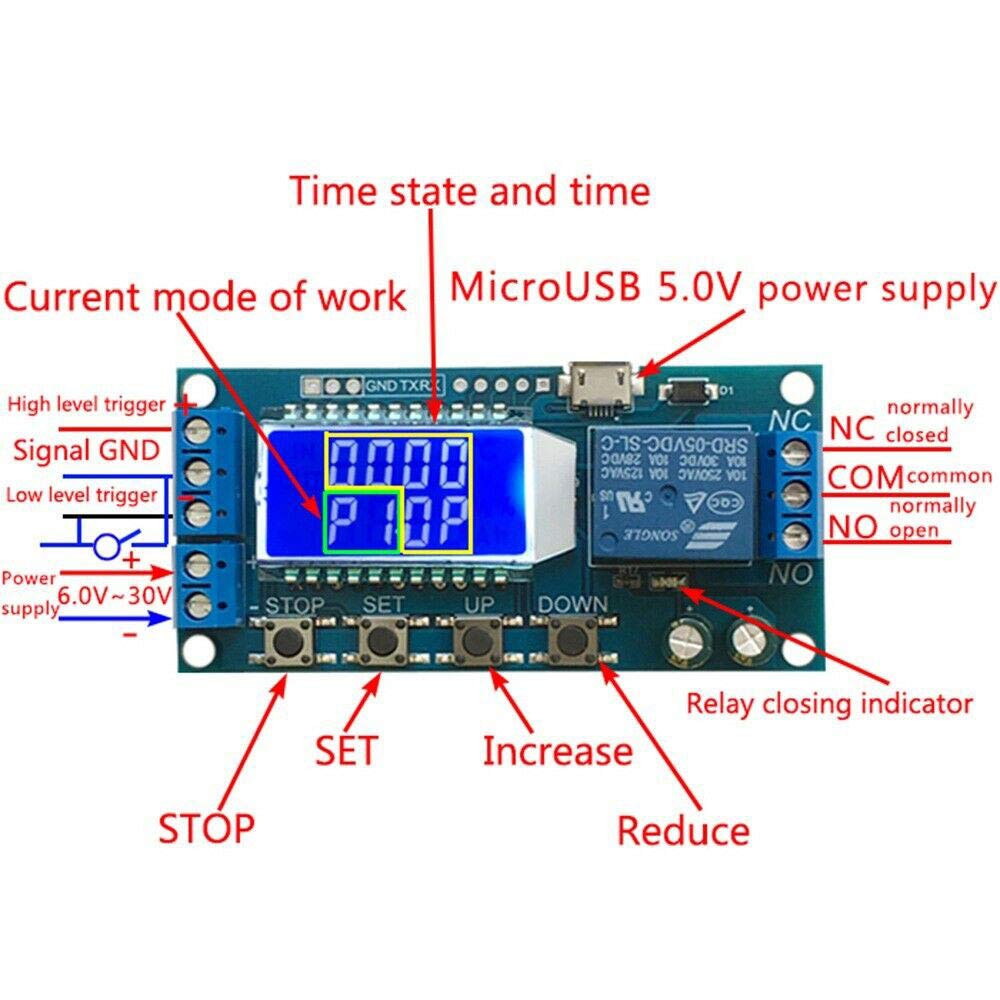 Gump's grocery DC5V Time Delay Relay Module Power Off Trigger Cycle Timming Circuit Switch LCD