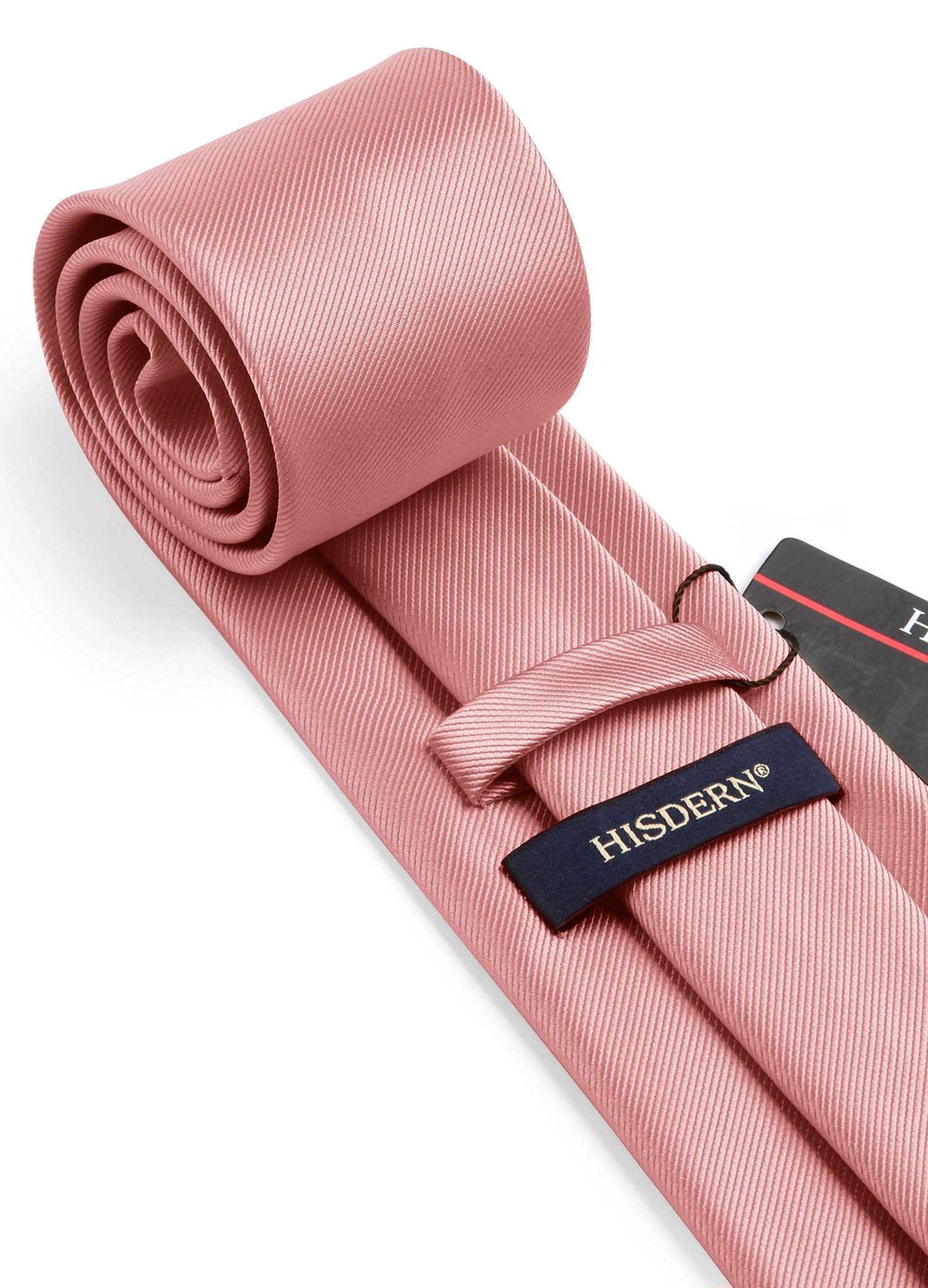 HISDERN Mens Blush Pink Ties for Men Business Wedding Rose Gold Woven Silk Ties and Pocket Square with Neckties Clip Set Formal Solid Stain Tie