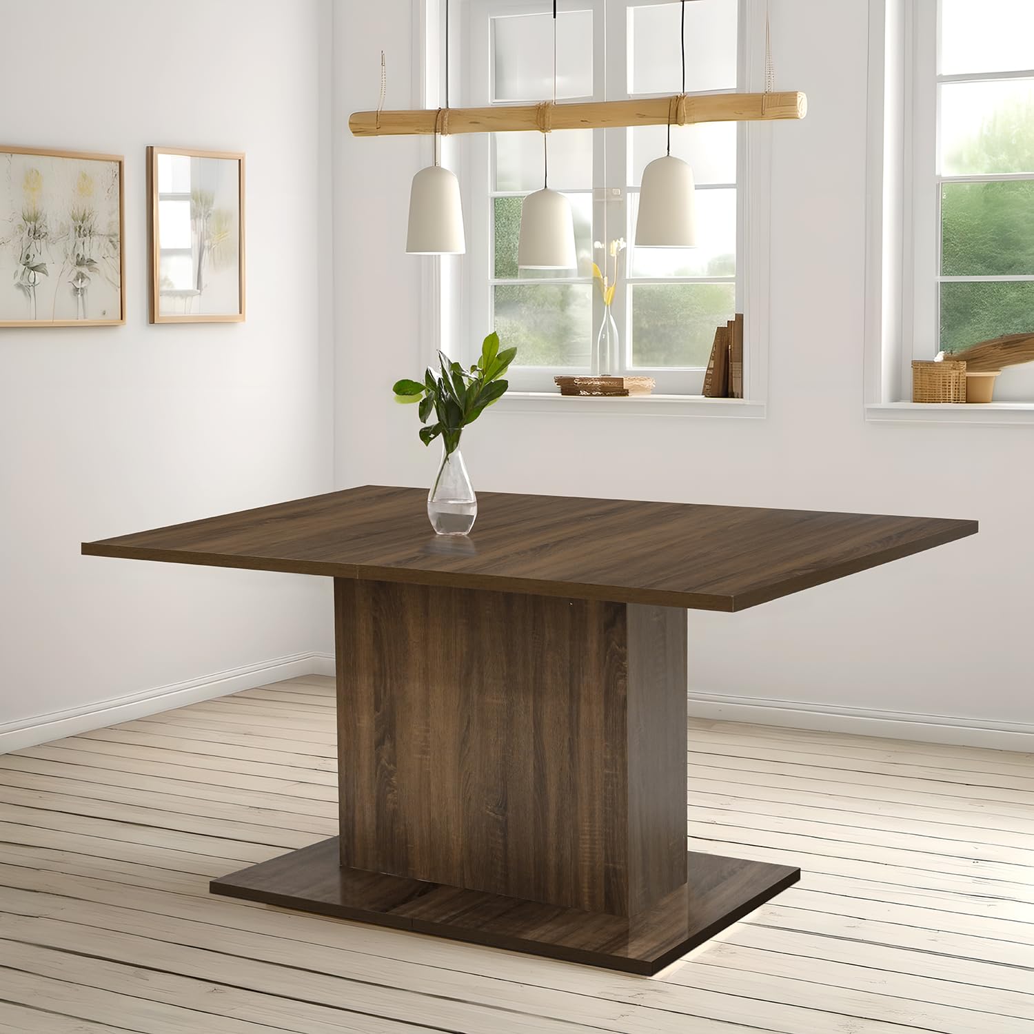 Homy Casa High Gloss Extendable Dining Table Wooden Dining Room Table 63.1" - 80" Saving Spaces for Kitchen Restaurant Home Office White Meeting Table, for 4-8, White (Wood)